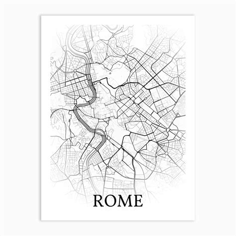 Rome Italy City Map Black And White Fade Design Art Print By White