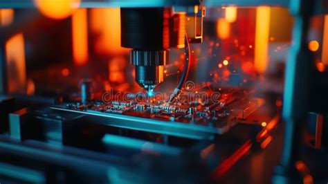 Innovative Robotic Arm Working On Circuit Board In Modern Factory Stock Illustration