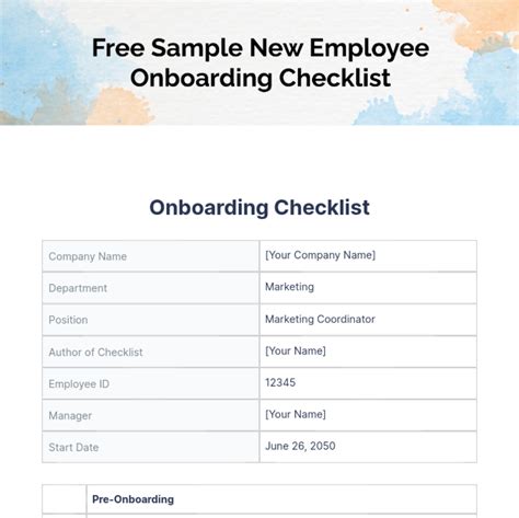 Free Sample New Employee Onboarding Checklist Template To Edit Online