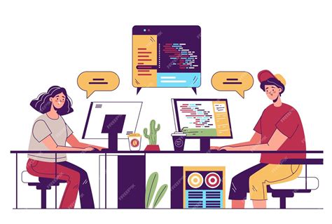 Premium Vector Coders Programmers Developers Characters Collaborating