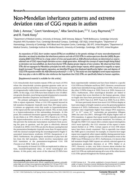 Non Mendelian Inheritance Patterns And Extreme Pdf Microsatellite
