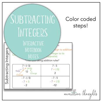 Subtracting Integers Interactive Notebook Notes By Emillion Thoughts