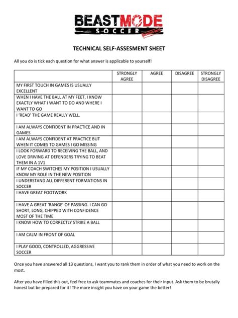 Technical Self Assesment Sheet Pdf Sports