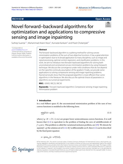 Pdf Novel Forward Backward Algorithms For Optimization And Applications To Compressive Sensing