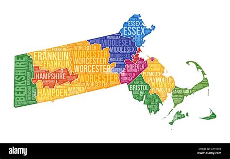 Massachusetts Shape State Word Cloud With County Division
