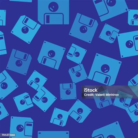 컴퓨터 데이터 저장 아이콘에 대 한 파란색 플로피 디스크 파란색 배경에 고립 된 완벽 한 패턴입니다 디스켓 기호입니다 벡터