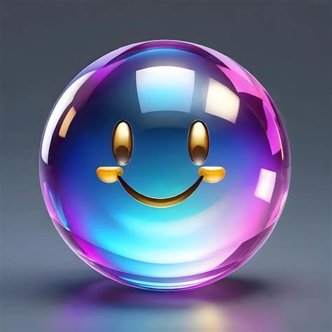 3d Render Of A Shiny Bubble With A Golden Smiley Face Emoji Symbol Premium Ai Generated Image