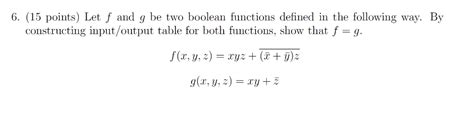 Solved 6 15 Points Let F And G Be Two Boolean Functions