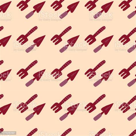 정원 도구와 함께 매끄러운 패턴을 대조 밝은 분홍색 배경에 붉은 색의 요소를 밀치고 레이크합니다 가위에 대한 스톡 벡터 아트 및 기타 이미지 Istock