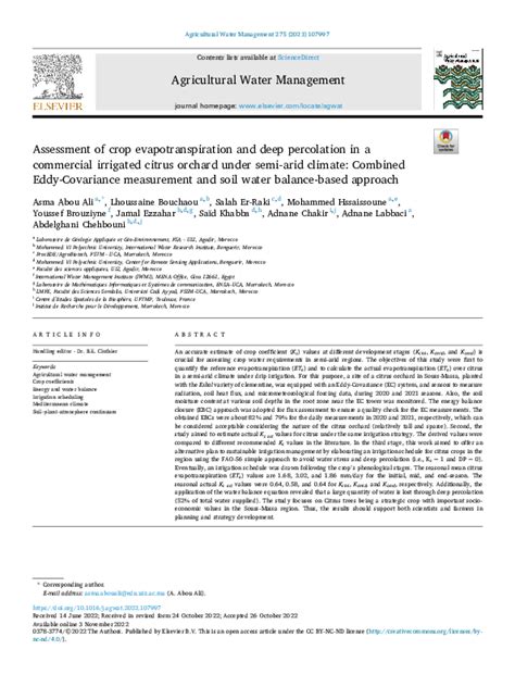 Pdf Assessment Of Crop Evapotranspiration And Deep Percolation In A Commercial Irrigated