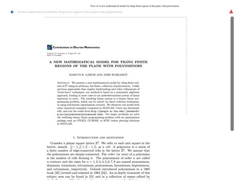 Pdf A New Mathematical Model For Tiling Finite Regions Of The Plane With Polyominoes