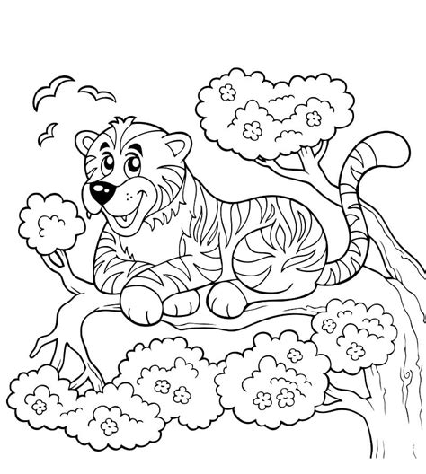 ภาพระบายสีเสือบนต้นไม้ ดาวน์โหลด พิมพ์ หรือระบายสีออนไลน์ได้ฟรี