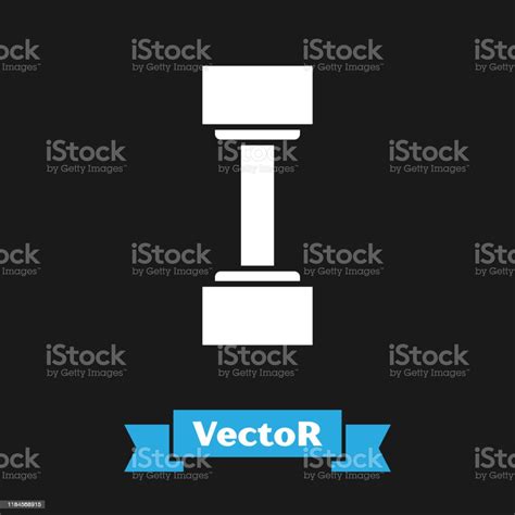 검은 색 배경에 격리 된 흰색 아령 아이콘입니다 근육 리프팅 아이콘 피트니스 바벨 체육관 아이콘 스포츠 장비 기호 운동 범벨 벡터 일러스트레이션 강철에 대한 스톡 벡터 아트