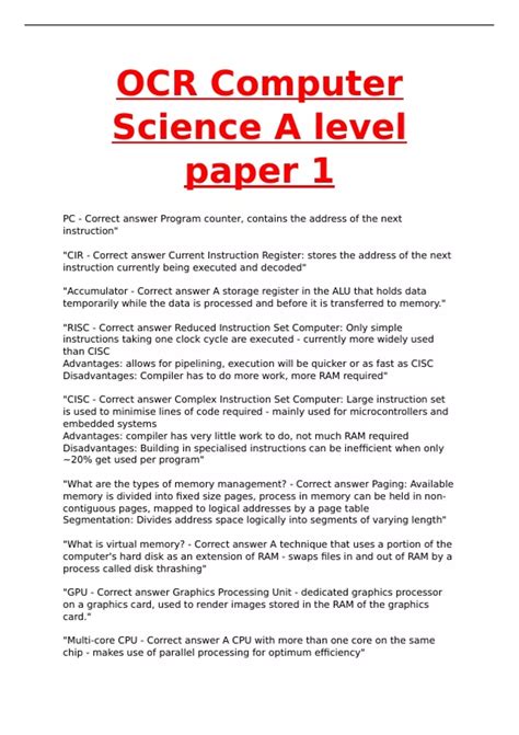 Ocr Computer Science A Level Paper 1 Ocr Stuvia Us