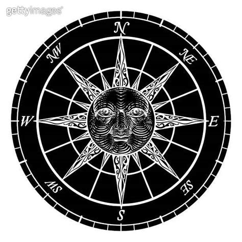 Compass Sun Face Etching Rose Woodcut Drawing 1488158883 일러스트 무료