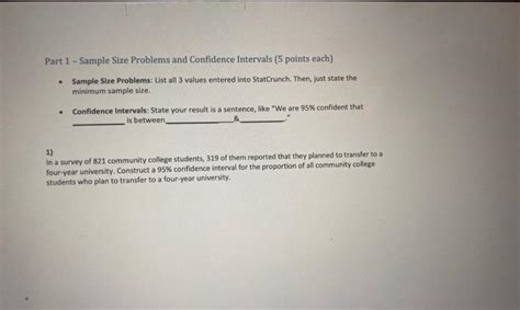 Solved Part 1 Sample Size Problems And Confidence