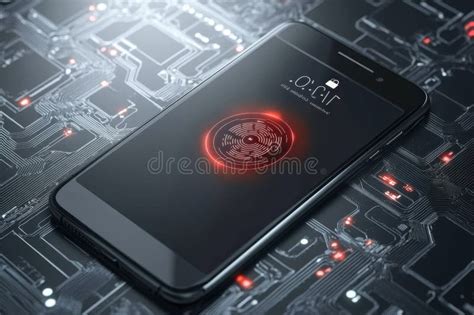 Modern Smartphone With A Digital Fingerprint Scanner On A Circuit Board Background Stock