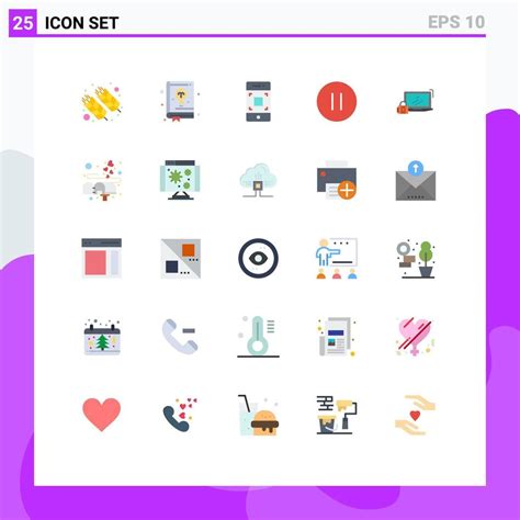 25 Thematic Vector Flat Colors And Editable Symbols Of Computer Pause