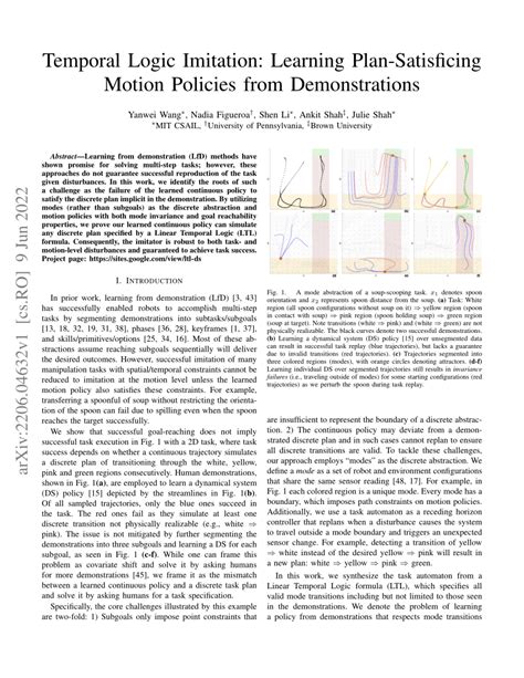 Pdf Temporal Logic Imitation Learning Plan Satisficing Motion Policies From Demonstrations