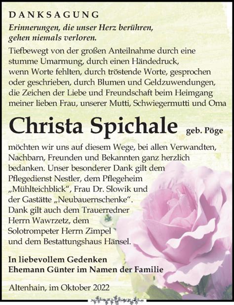 Traueranzeigen Von Christa Spichale Trauer Anzeigende