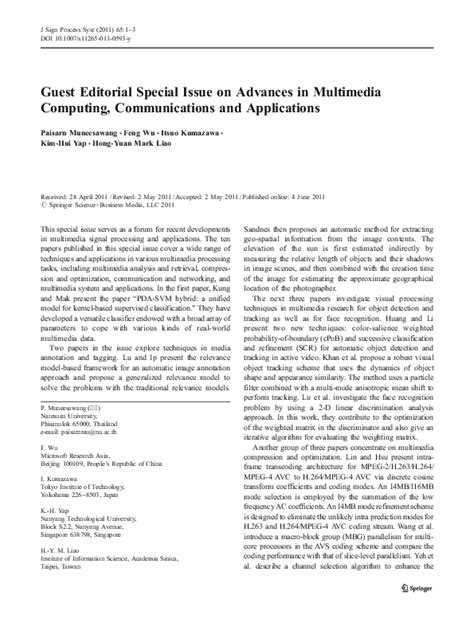 Pdf Guest Editorial Special Issue On Advances In Multimedia Computing