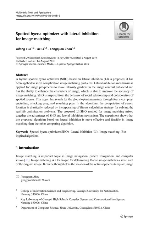 Pdf Spotted Hyena Optimizer With Lateral Inhibition For Image Matching