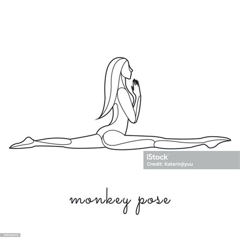 요가를 연습하는 여자 원숭이 포즈 라인 스타일 일러스트레이션 가냘픈에 대한 스톡 벡터 아트 및 기타 이미지 가냘픈 건강한 생활방식 검은색 Istock