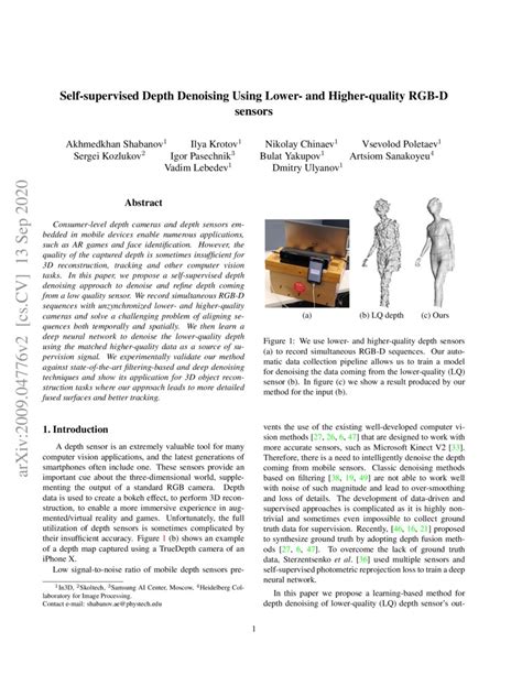 Self Supervised Depth Denoising Using Lower And Higher Quality Rgb D Sensors Deepai