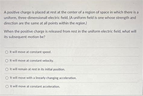Solved A Positive Charge Is Placed At Rest At The Center Of Chegg