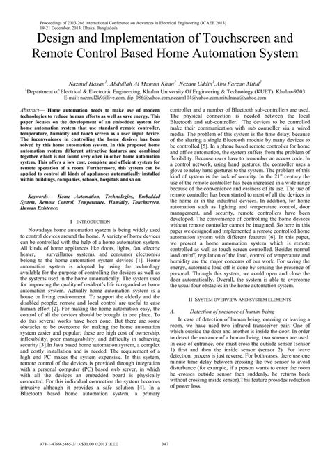 Pdf Design And Implementation Of Touchscreen And Remote Control Based Home Automation System