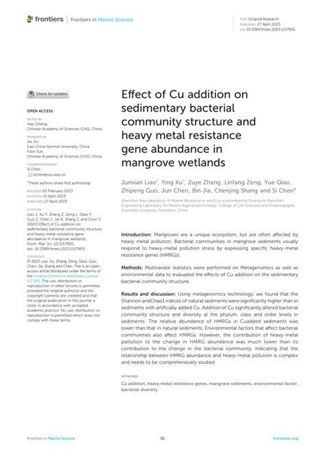 Pdf Effect Of Cu Addition On Sedimentary Bacterial Community Structure And Heavy Metal