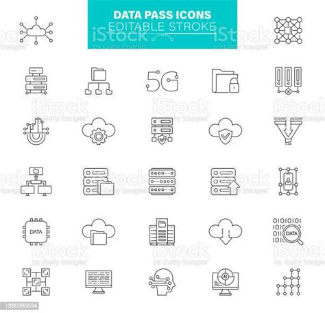 데이터 패스 아이콘 편집 가능한 스트로크입니다 기술 데이터 과학 빅 데이터 인공 지능 통계와 같은 아이콘이 포함되어 있습니다
