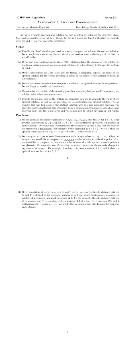 Just Problem 3 Provide A Dynamic Programming Chegg