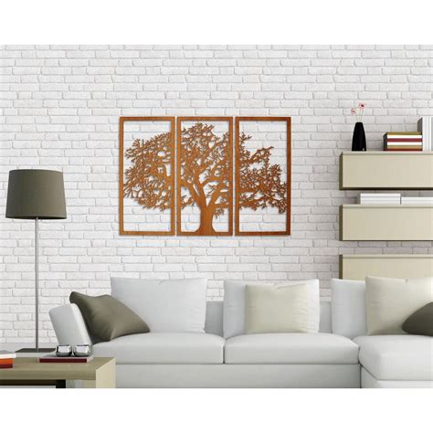 Картина Дървото на живота 3 части дърво на 2 пласта естествено дърво 60х40см Emag Bg