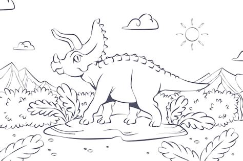 ภาพประกอบสมุดภาพระบายสีไดโนเสาร์ภาพวาดมือ เวกเตอร์พรีเมียม