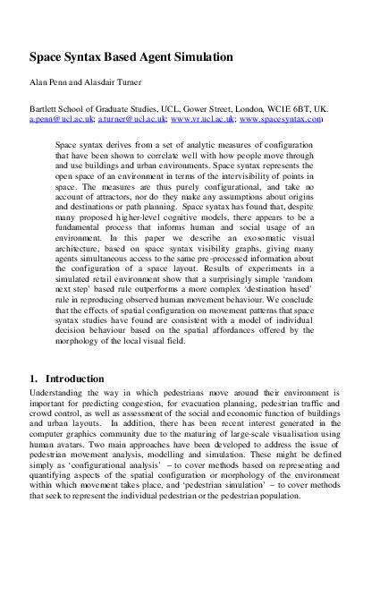 Pdf Space Syntax Based Agent Simulation