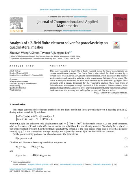 pdf analysis of a 2 field finite element solver for poroelasticity on
