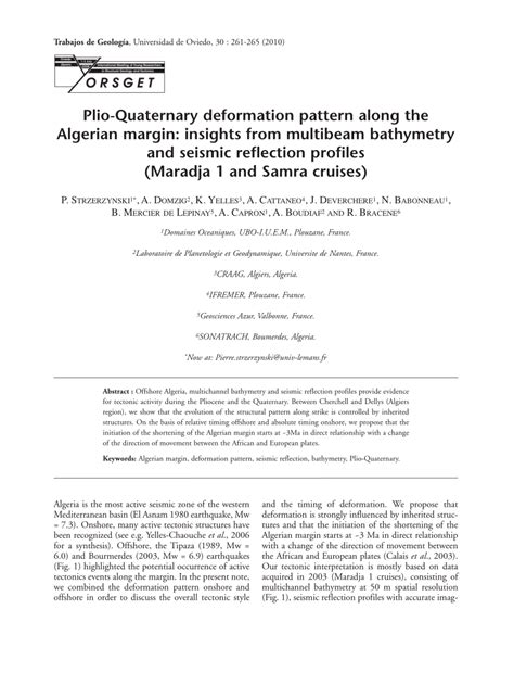 Pdf Plio Quaternary Deformation Pattern Along The Algerian Margin Insights From Multibeam