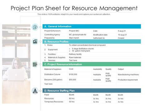Project Plan Sheet For Resource Management Presentation Graphics
