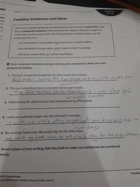 [grade 5 Grammar Combining Sentences And Ideas] Numbers 1 3 Stuck Between Using And Or But