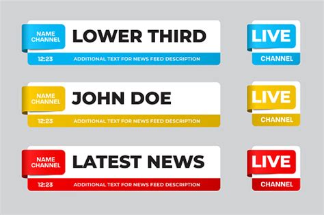 컬러 플레이트가 있는 벡터 뉴스 라인 정보 이름 텍스트 비디오 미디어 Tv 채널의 경우 하위 3분의 1을 위한 리본이 있습니다 로어 서드에 대한 스톡 벡터 아트 및 기타