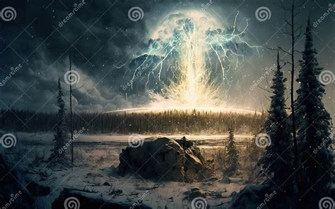 Unexplained Tunguska Event In Taiga Fantasy Illustration Generative Ai Stock Illustration