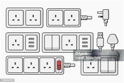 전원 콘센트 플러그 전기 소켓 타입 G 스위처 세트 벡터 플랫 일러스트 레이 션 0명에 대한 스톡 벡터 아트 및 기타 이미지 0명 가정 생활 개념 Istock