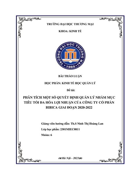 Kinh tế học quản lý TRƯỜNG ĐẠI HỌC THƯƠNG MẠI KHOA KINH TẾ BÀI THẢO