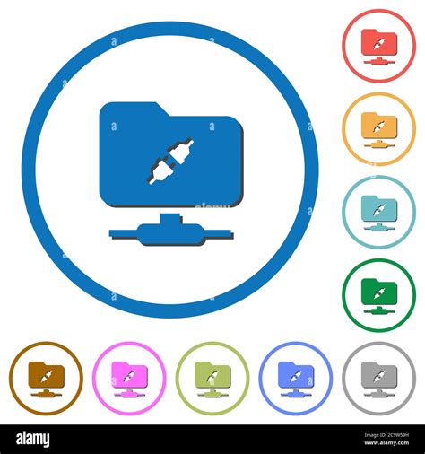 Ftp Connection Flat Color Vector Icons With Shadows In Round Outlines On White Background Stock