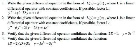 SOLVED Write The Given Differential Equation In The For Of L Where Linear Differential