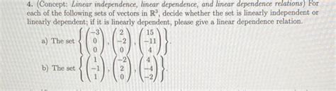 solved 4 concept linear independence linear dependence