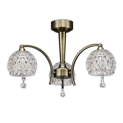 Franklite 3 Light Semi Flush Ceiling Light In Bronze With Dimpled Glass