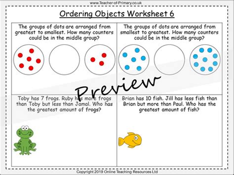 Ordering Objects Year 1 Teaching Resources