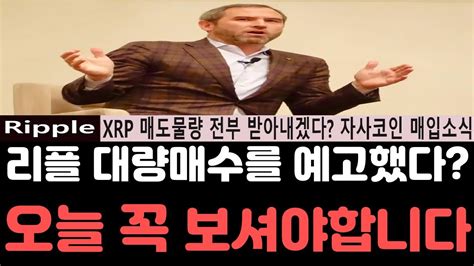 리플전망 리플 Xrp 대량매수와 자사매입 소식이 나왔다 다름아닌 리플의 Ceo 오늘 영상은 꼭 보셔야합니다 리플전망